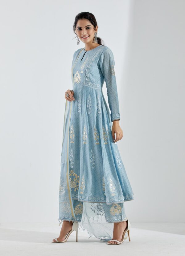 Noor Powder Blue 3Pcs Anarkali Set – My Store